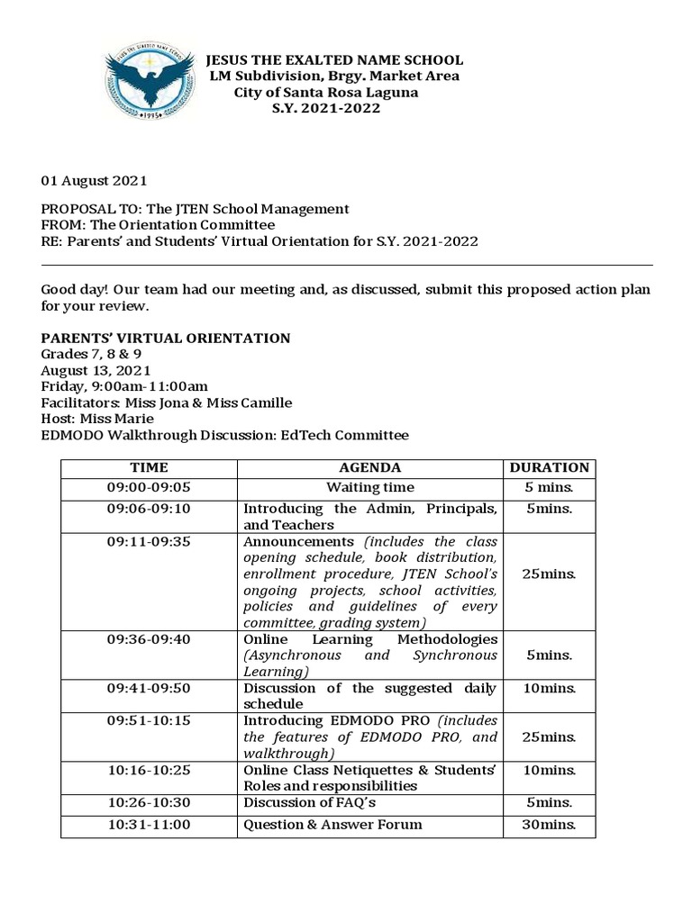 Orientation Proposal Letter | PDF | Educational Technology | Learning