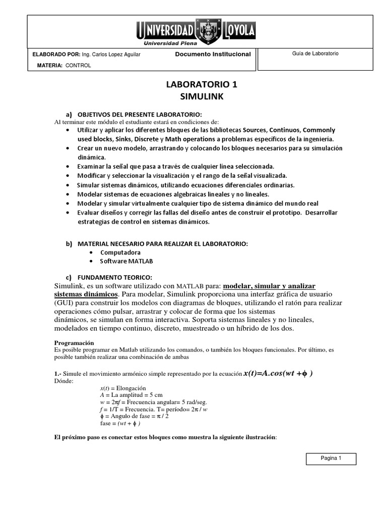 Lab1 Simulink Matlab Cla | PDF | Matlab | Software Lab1 Simulink Matlab Cla | PDF | Matlab | Software