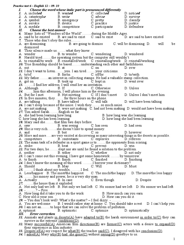 English 12 Practice Test 6 | PDF