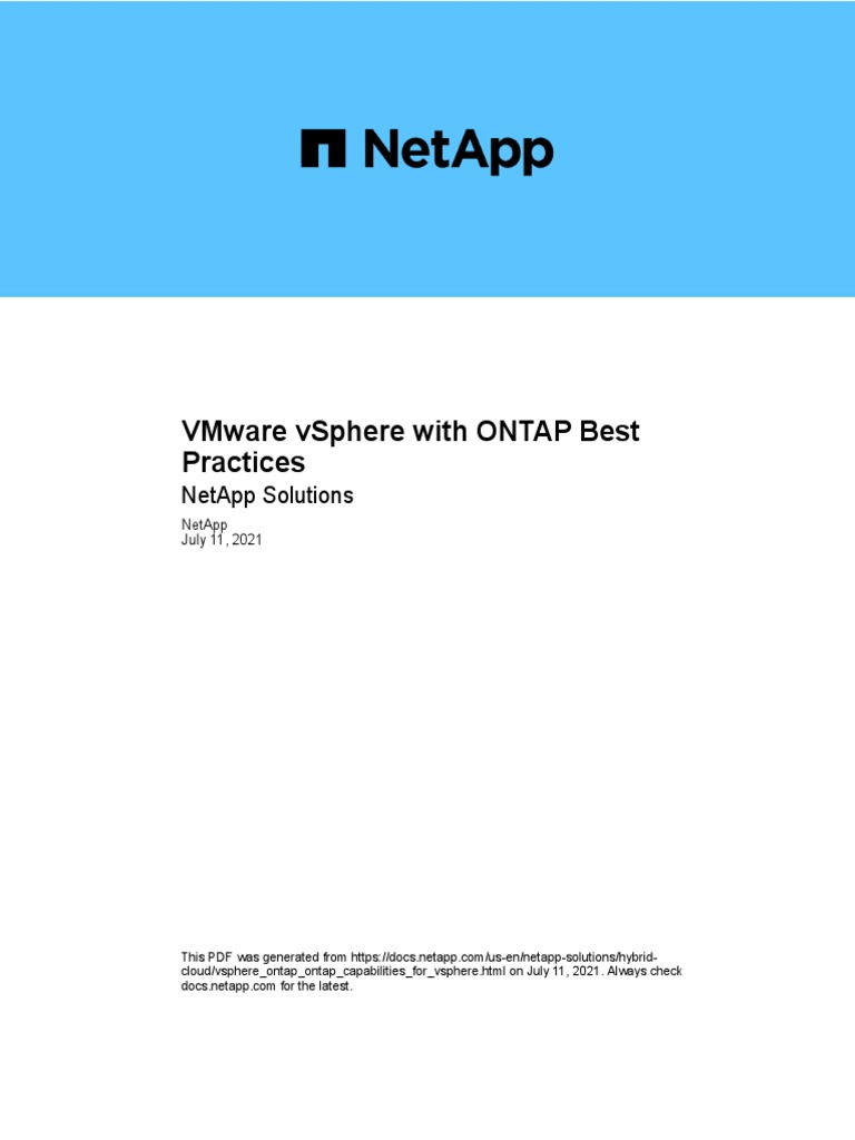 Vmware Vsphere With Ontap Best Practices: Netapp Solutions | PDF ...