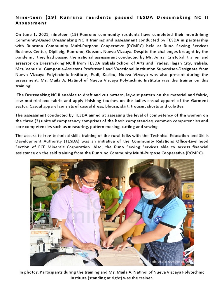 Article Dressmaking NC II Assessment | PDF