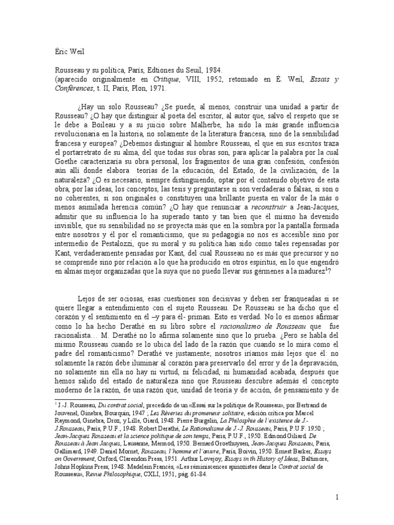 Eric Weil Rousseau y Su Pol | PDF | Jean-Jacques Rousseau | Immanuel Kant