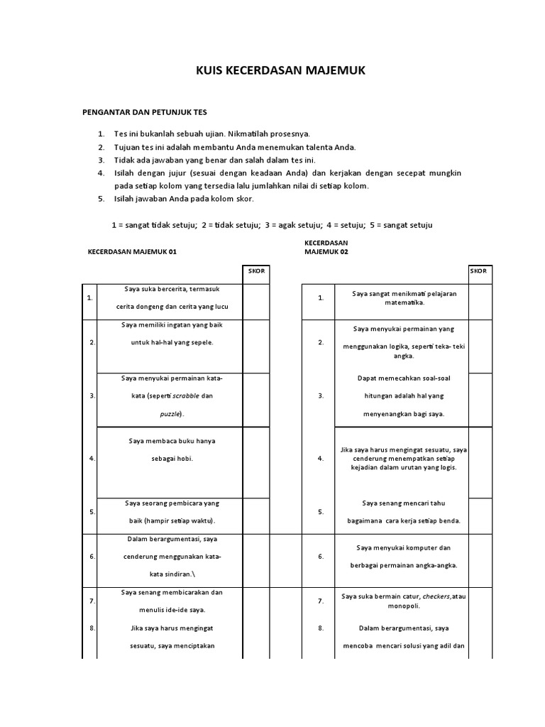 Kuis Kecerdasan Majemuk | PDF