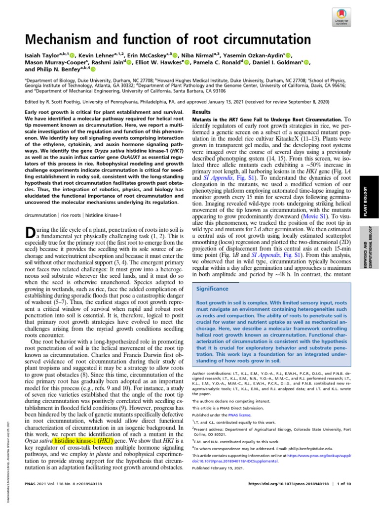 2021 - Mechanism and Function of Root Circumnutation | PDF | Auxin | Root