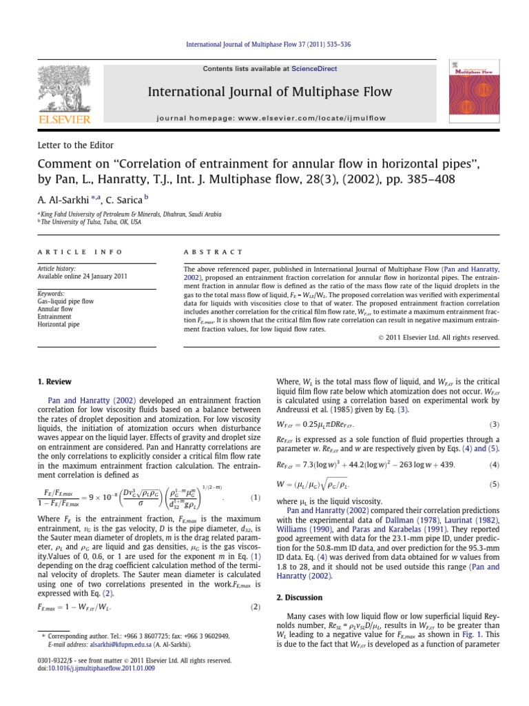 Entrainment Correlation in Annular Flow | PDF | Flow Measurement ...
