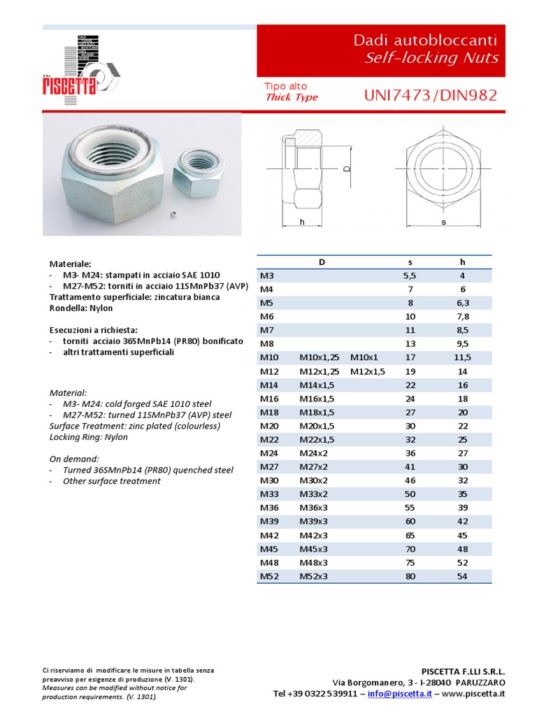 Din 982 (Milimetro) - Porca - Italiana | PDF