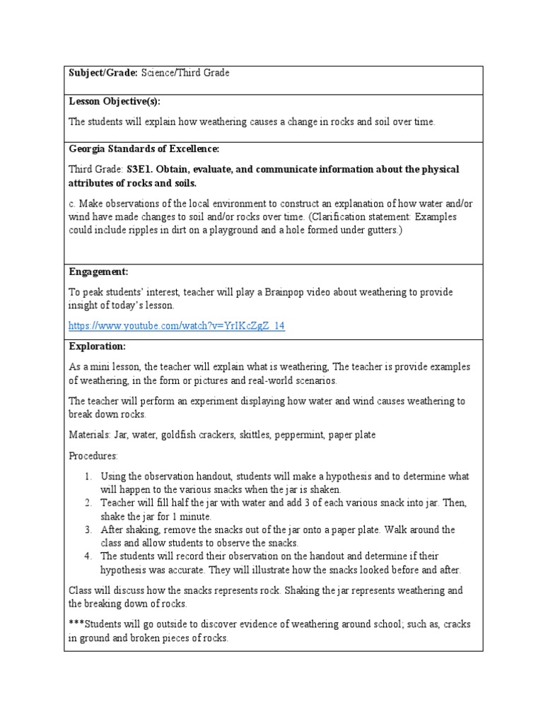 Weathering Week 2 Lesson Plan | PDF | Weathering | Cognition