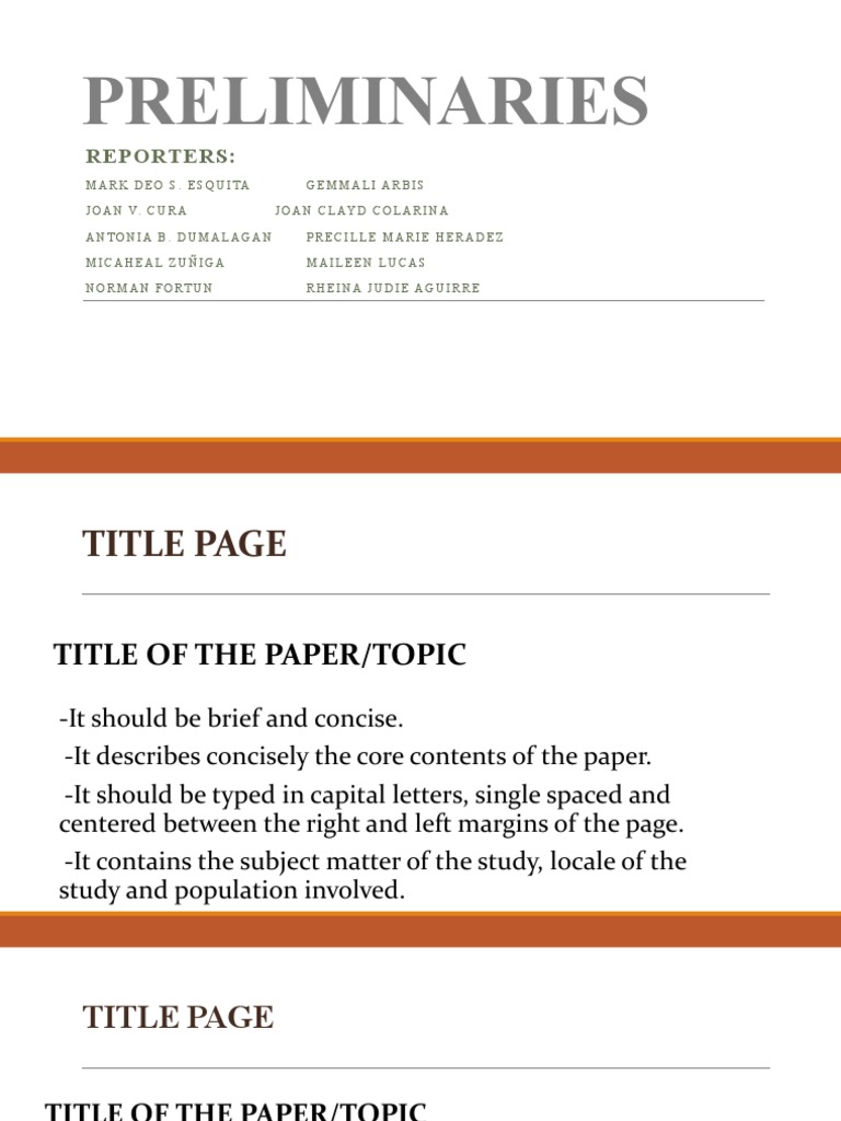 Preliminaries REPORT | PDF | Thesis | Table Of Contents