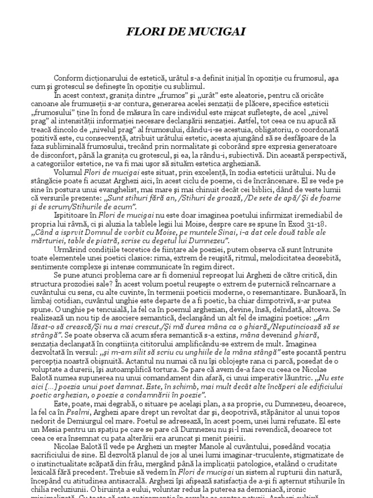 Tudor Arghezi - Flori de Mucigai (Comentariu) | PDF