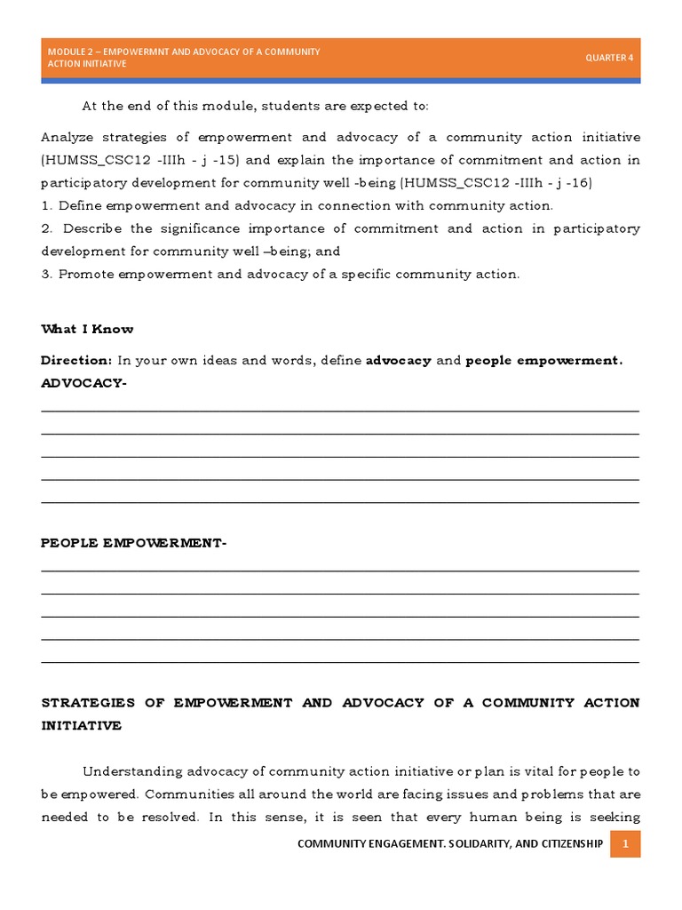 CESC Quarter 4 - Module 2 | PDF | Empowerment | Strategic Planning