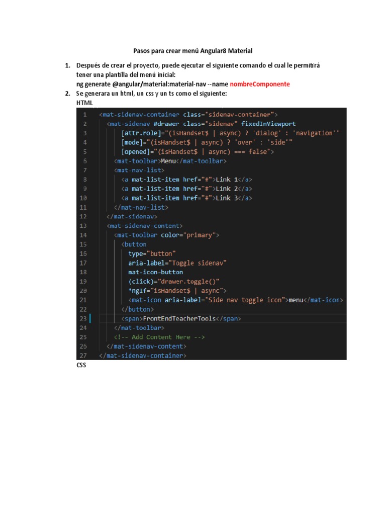 Pasos para Crear Menú Angular8 Material | PDF Pasos para Crear Menú Angular8 Material | PDF