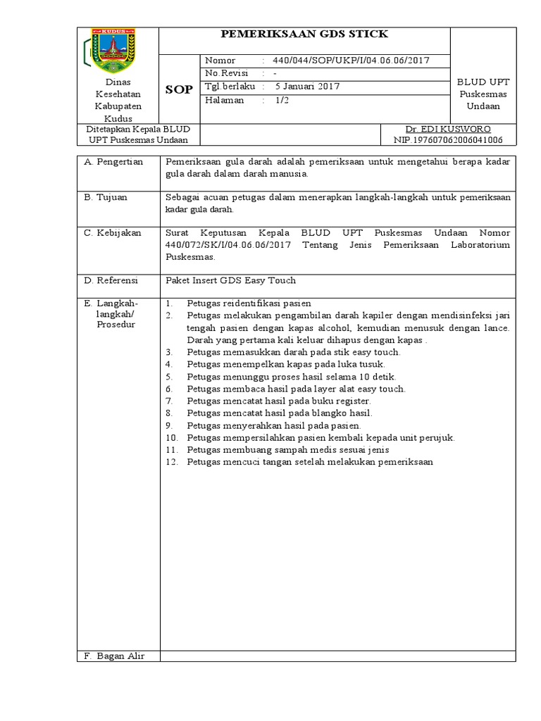 Sop Ukp Pemeriksaan GDS Stick | PDF