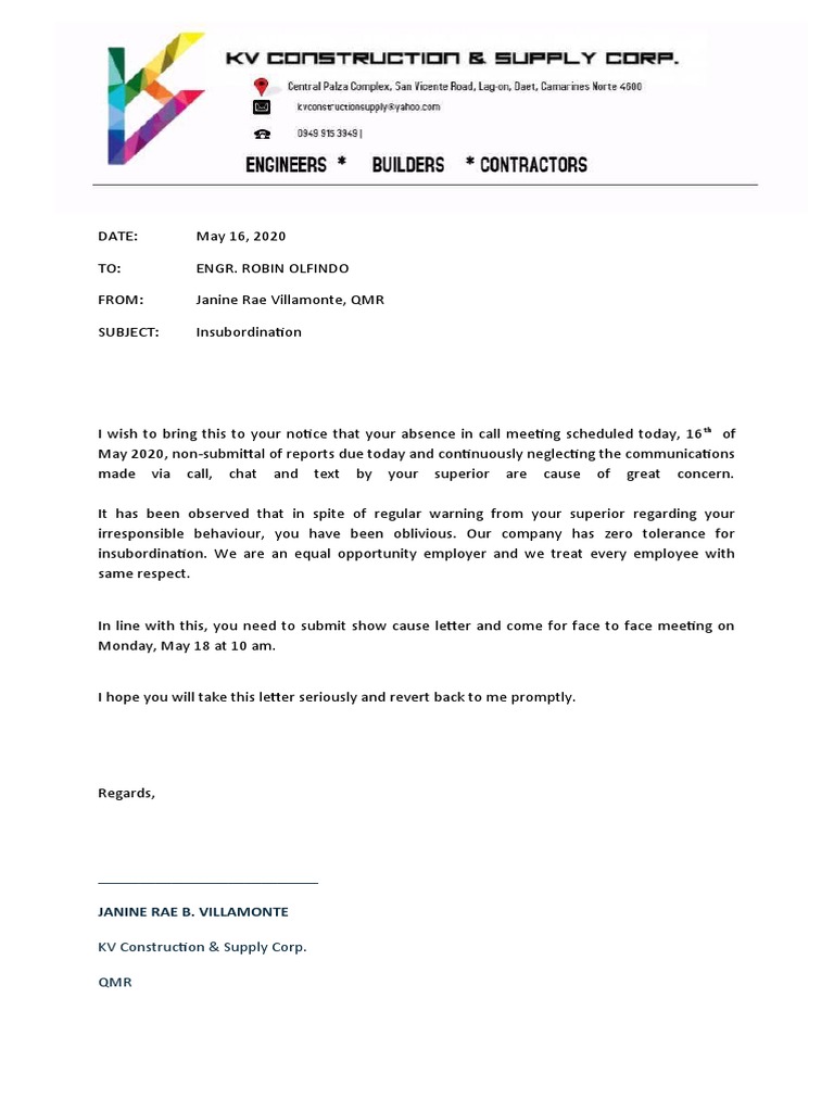 Sample Insubordination Letter | PDF