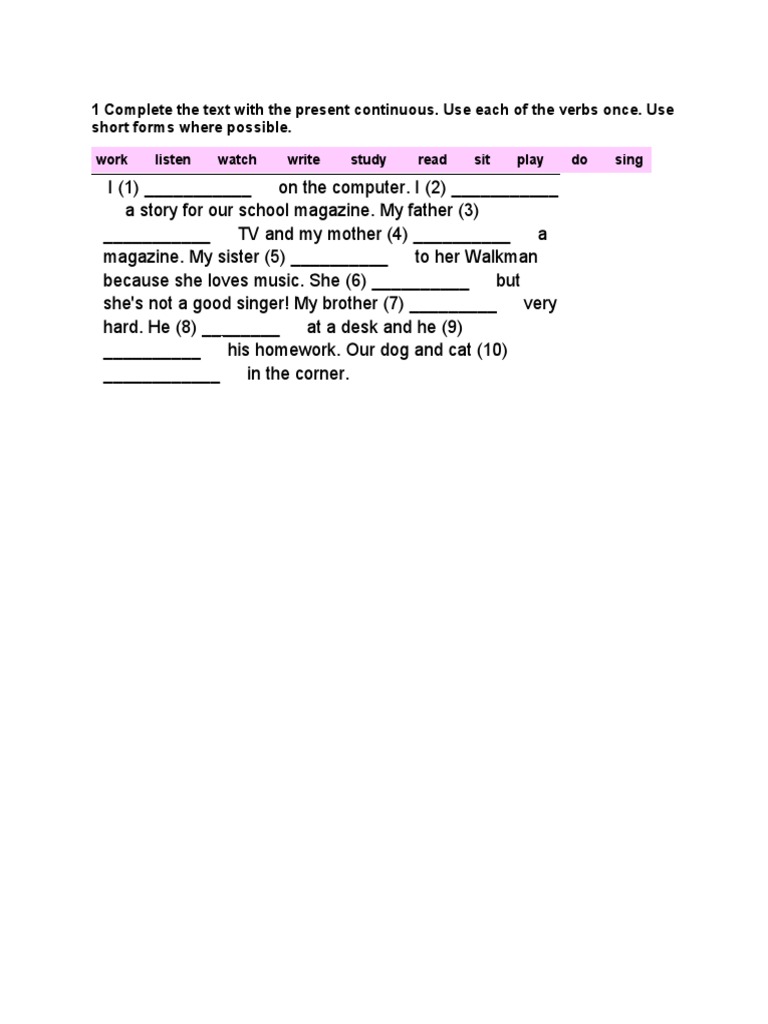 1 Complete The Text With The Present Continuous | PDF