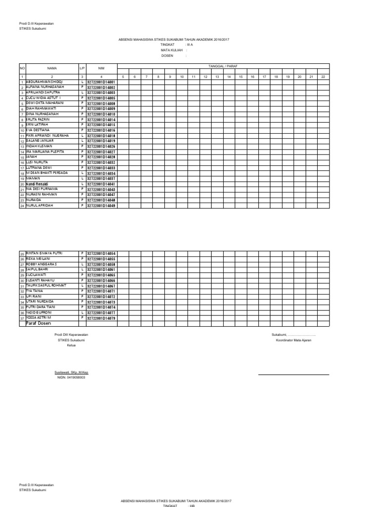 Absensi - TK I - II, - III, - 2018-2019 | PDF