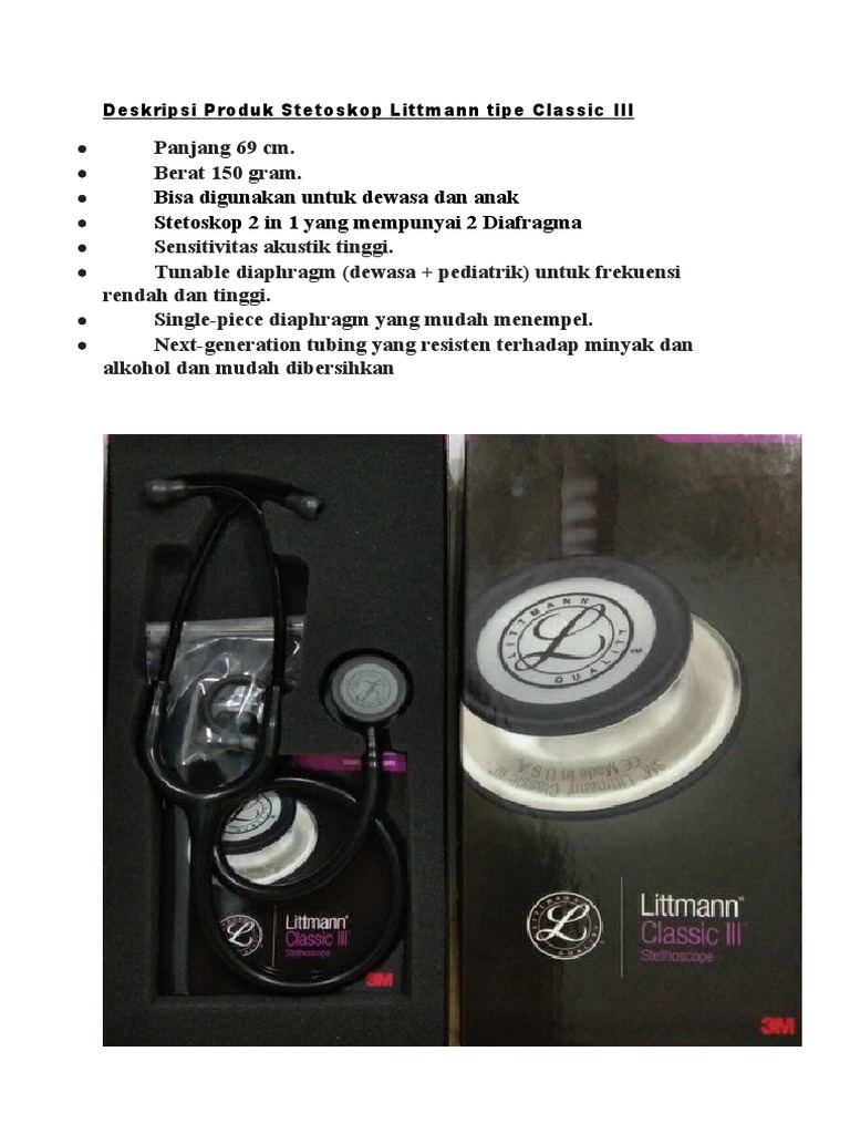 Deskripsi Produk Stetoskop Littmann Tipe Classic III | PDF