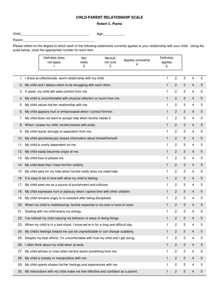 Child-Parent Relationship Scale: Robert C. Pianta | PDF | Cognition | Human Development