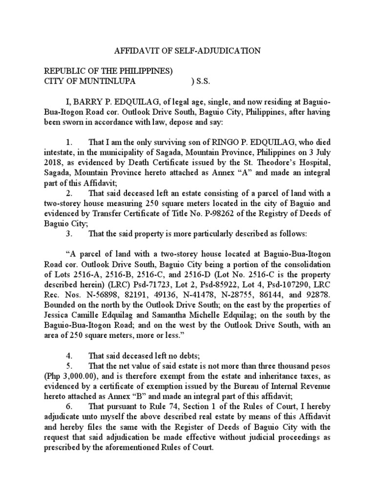 Affidavit of Self-Adjudication | PDF | Affidavit | Common Law
