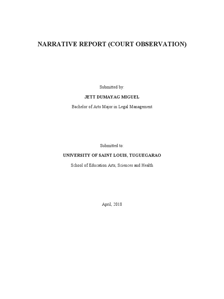 Narrative Report (Court Observation) : Submitted by | PDF | Courtroom ...