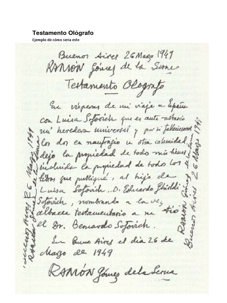 Testamento Ológrafo | PDF | Voluntad y testamento | Testamentos y ...