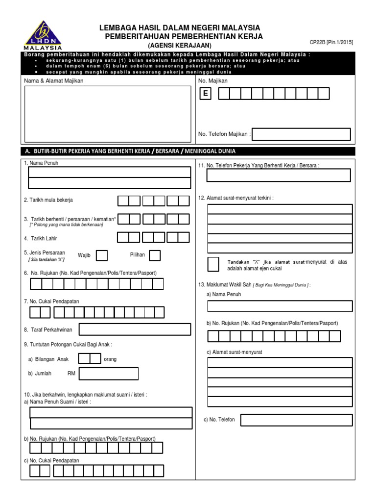 Borang Lhdn-cp22b Pin1 2015 | PDF