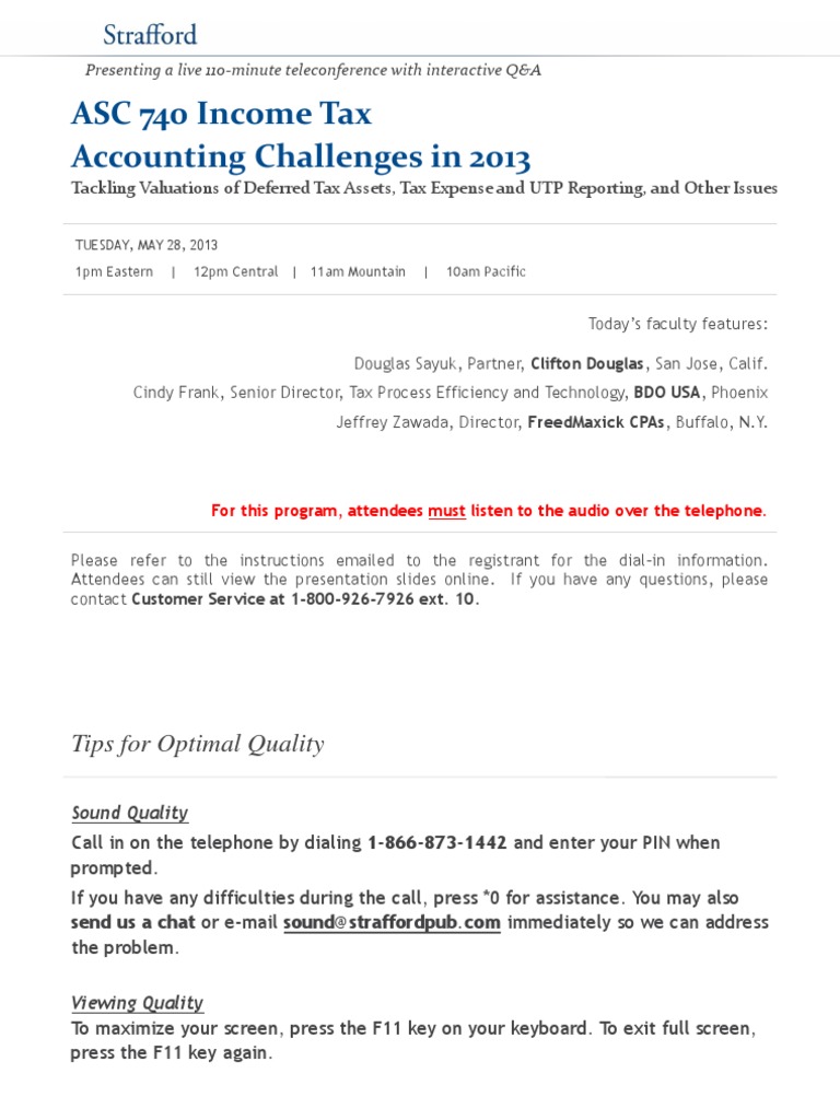 ASC 740 Income Tax Accounting Challenges in 2013: Presenting A Live 110 ...