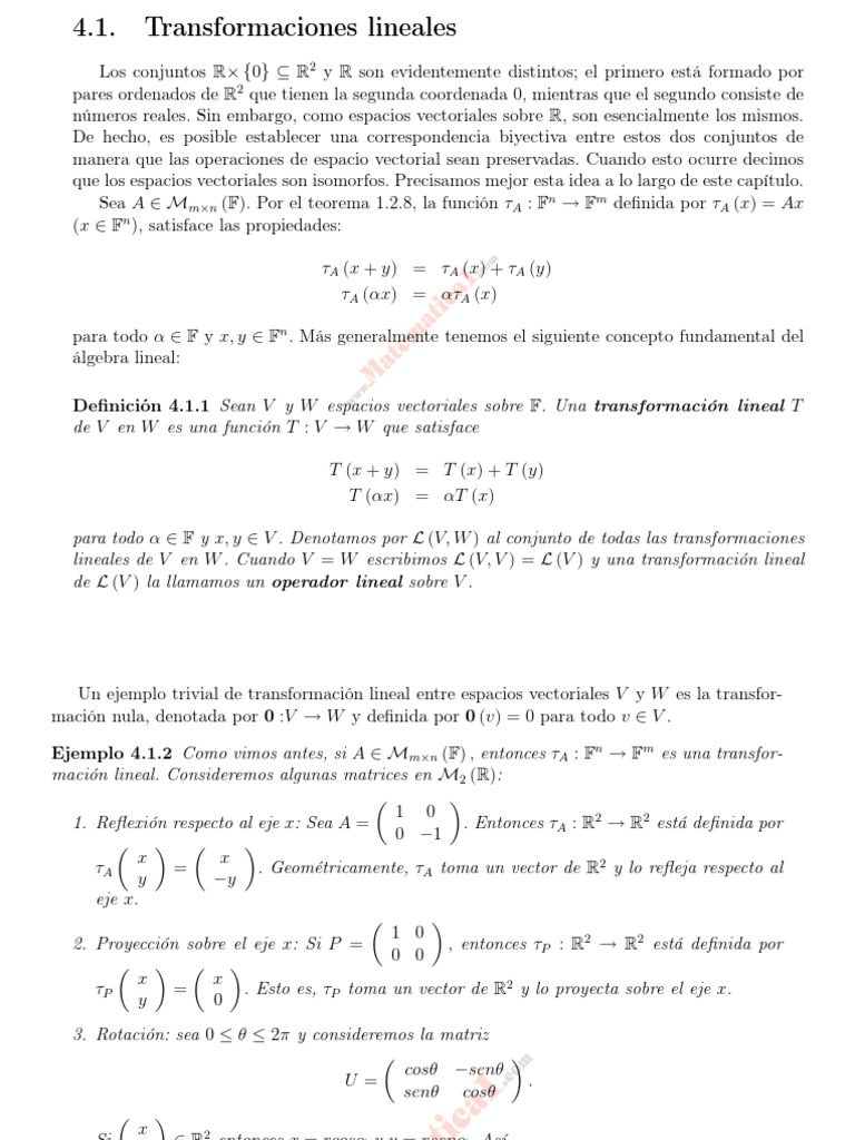 Transformaciones Lineales y Propiedades | PDF | Mapa lineal | Base (álgebra lineal)