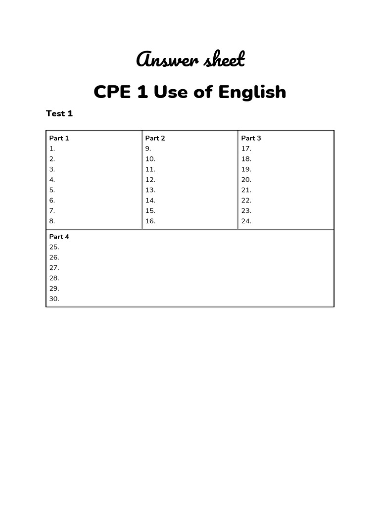CPE Use of English Answer Sheet | PDF