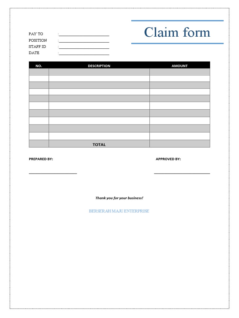Staff Claim Form Template | PDF