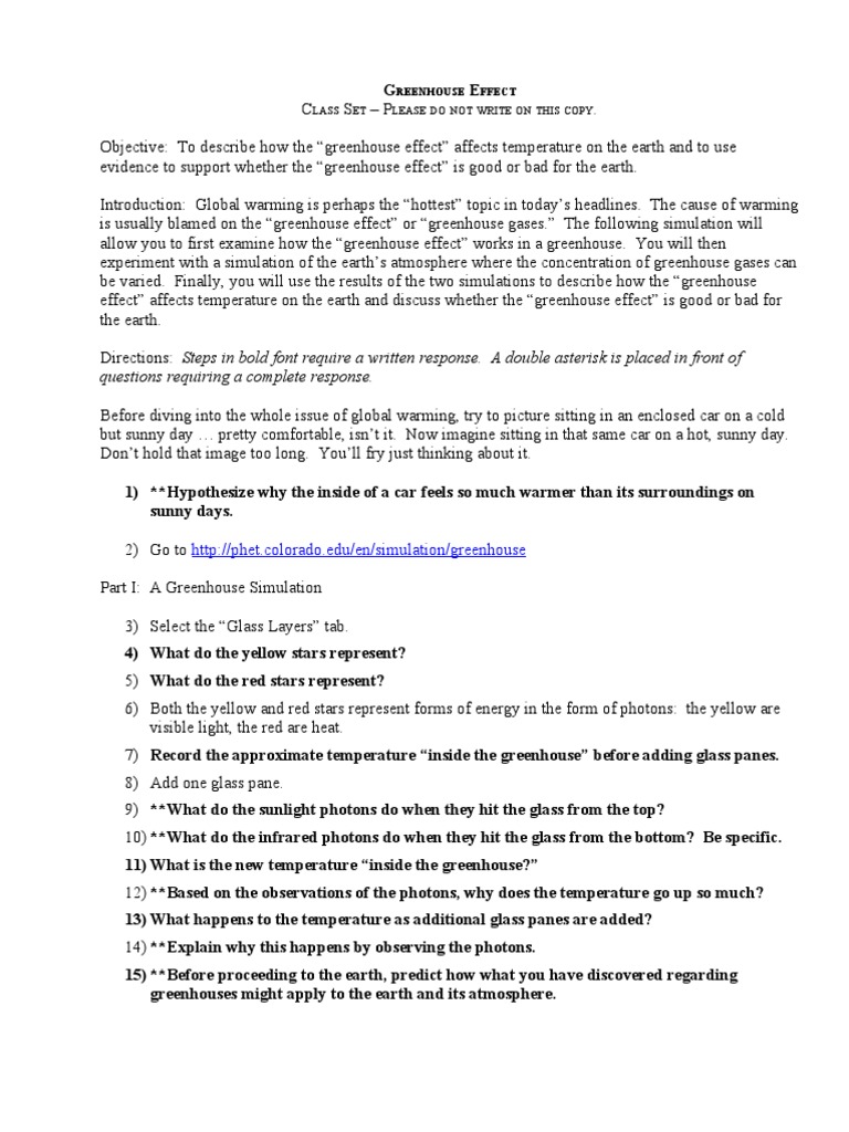 Greenhouse Effect Simulation Guide | PDF | Greenhouse Effect ...