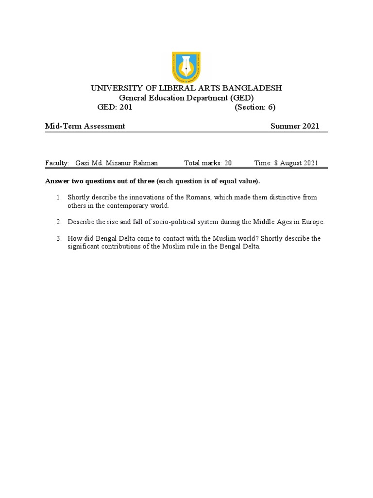 Midterm Summer 2021 Section 6 | PDF | History