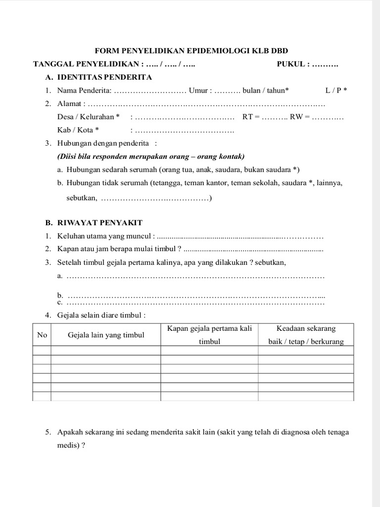 Dokumen - Tips Form Penyelidikan Epidemiologi KLB Diare | PDF ...