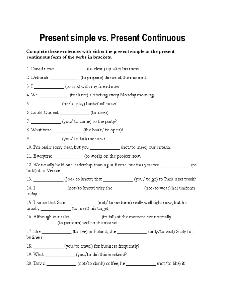 Present Simple Vs Present Cont | PDF
