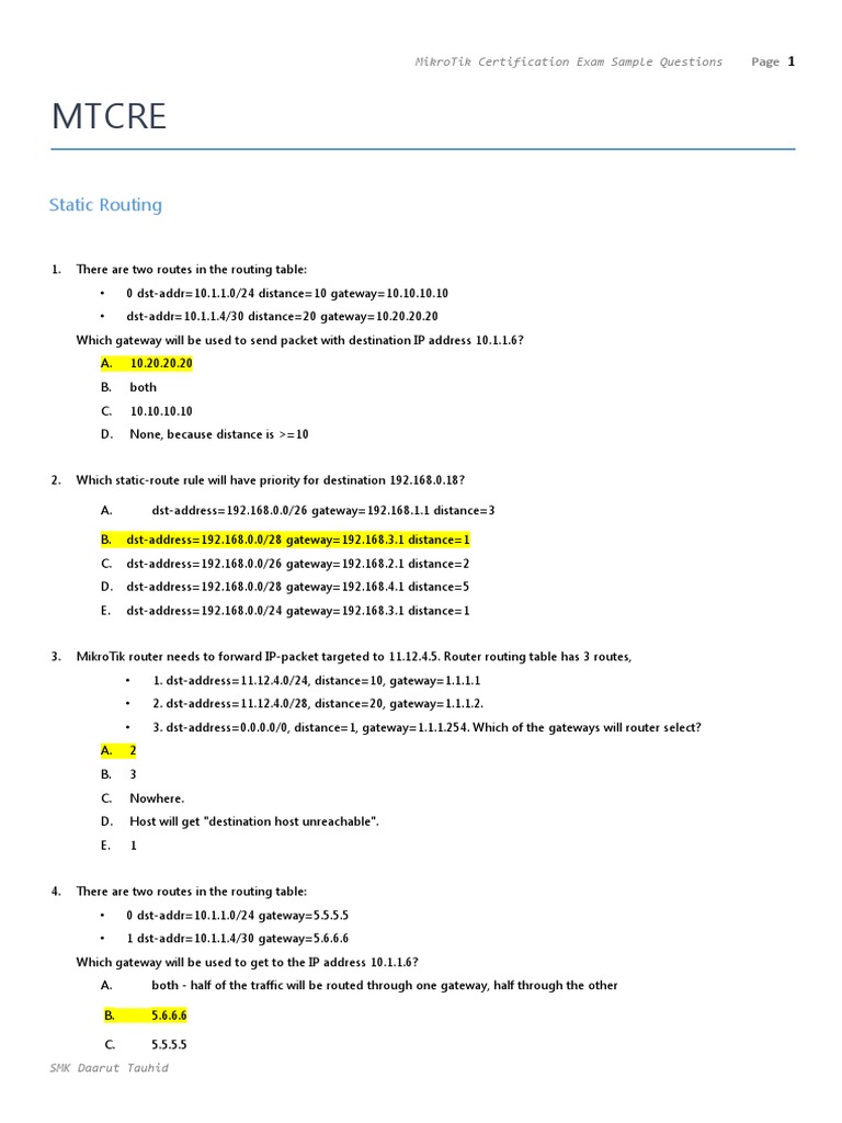 Soal MTCRE | PDF | Routing | Router (Computing)