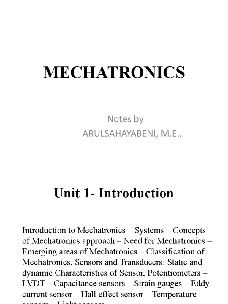 Mechatronics: Notes by Arulsahayabeni, M.E. | PDF | Thermocouple ...