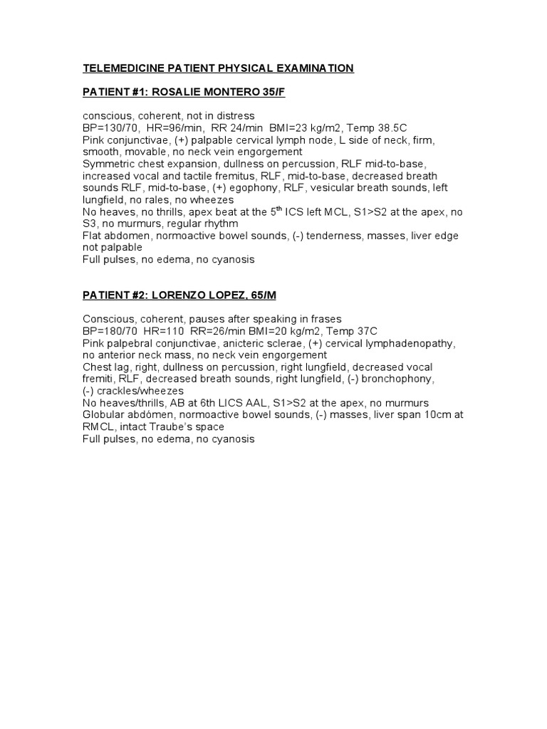 AUG 17 TELEMED Physical Exam | PDF