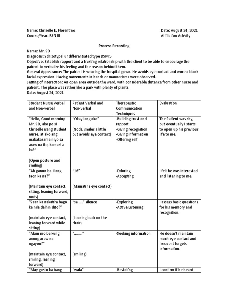 Process Recording | PDF | Nonverbal Communication | Health Care