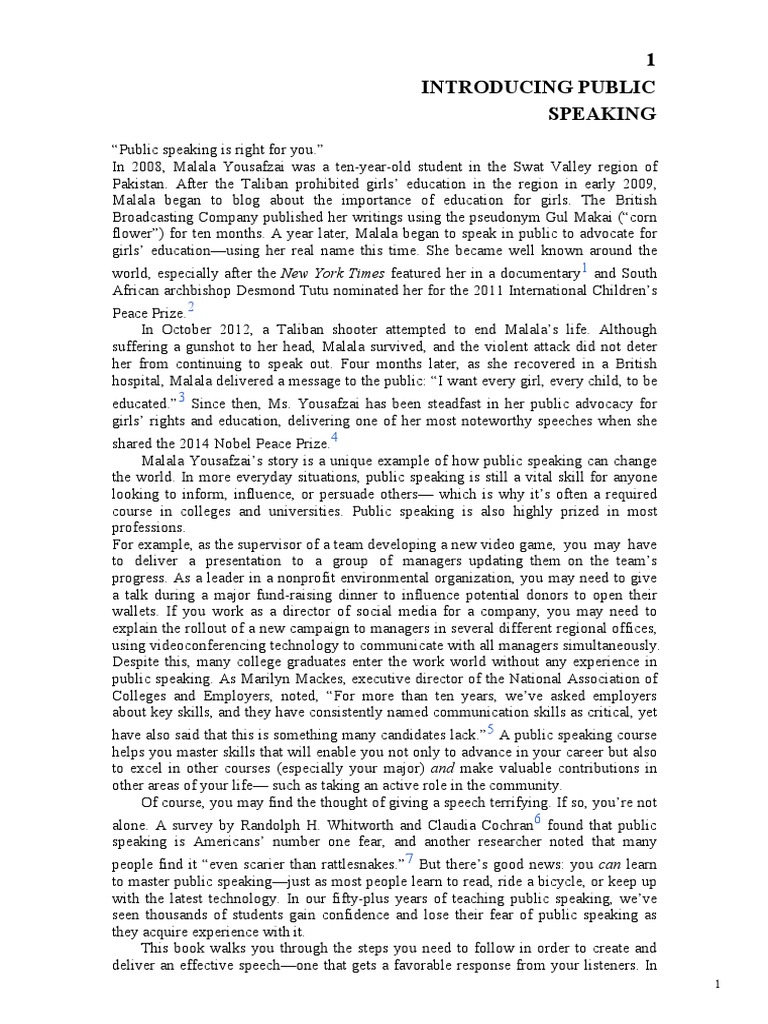 Public Speaking - Reading Material Week 1 | PDF | Malala Yousafzai ...