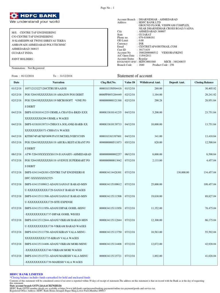 9A. HDFC DEC2018 Estatement | Download Free PDF | Money | Economies