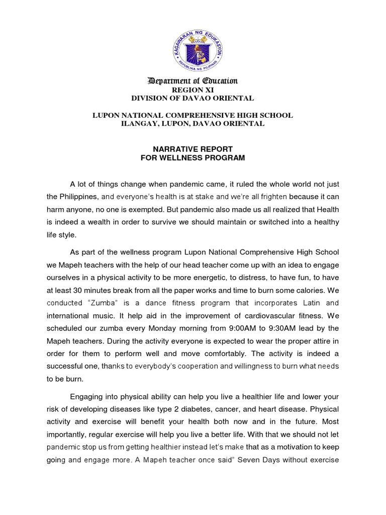 Wellness Narrative Report | PDF | Physical Fitness | Public Health