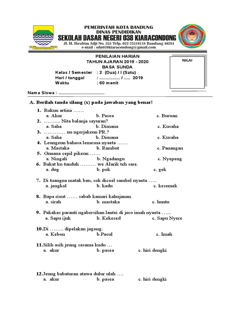 Ulangan Basa Sunda 19-20 | PDF