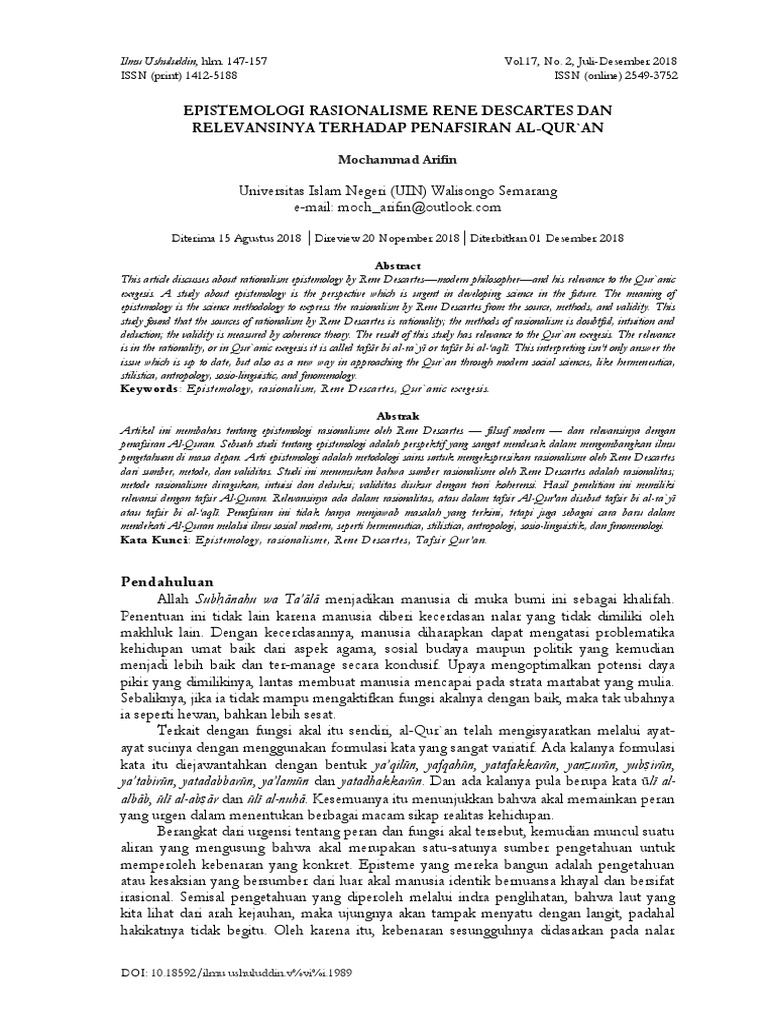 Epistemologi Rasionalisme Rene Descartes Dan Relev | PDF