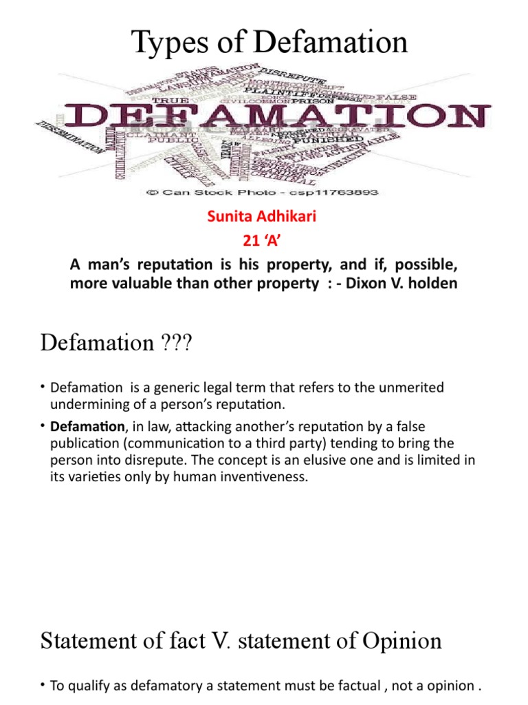 Sunita Types of Defamation | PDF | Defamation | Public Law