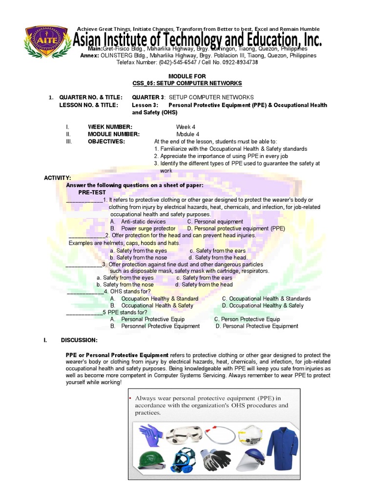 CSS - 05-Week 4 - Module 4 - PPE & OHS | PDF | Personal Protective ...