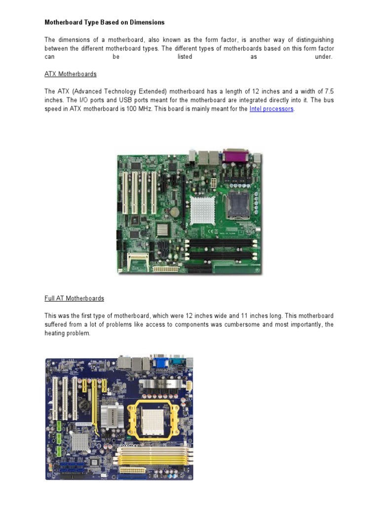 Motherboard Type Based On Dimensions | PDF | Personal Computing | Computing