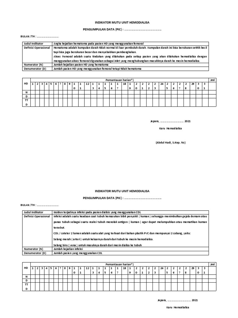 Indikator Mutu Unit Hemodialisa | PDF
