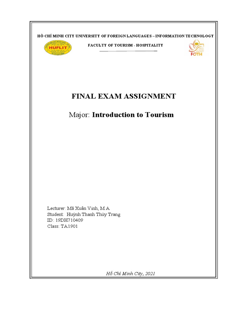Final Exam Assignment: Major: Introduction To Tourism | PDF | Tourism