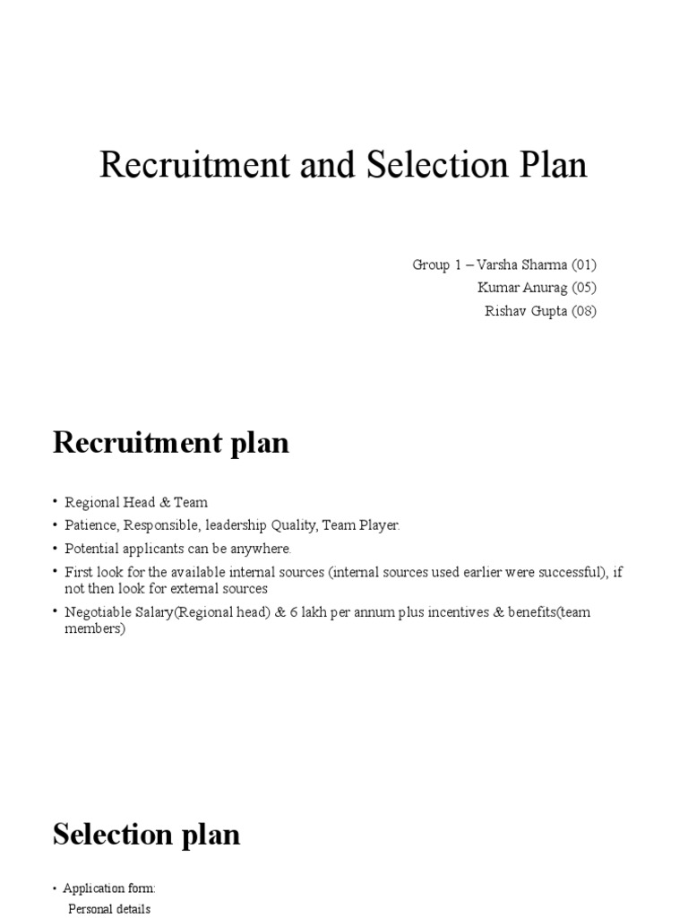 Recruitment and Selection Plan | PDF