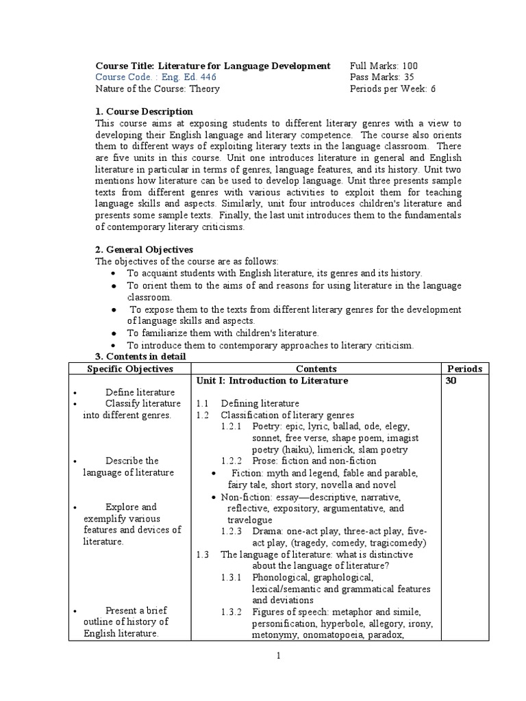 Eng. Ed. 446 Literature For Language Development | PDF | Test ...