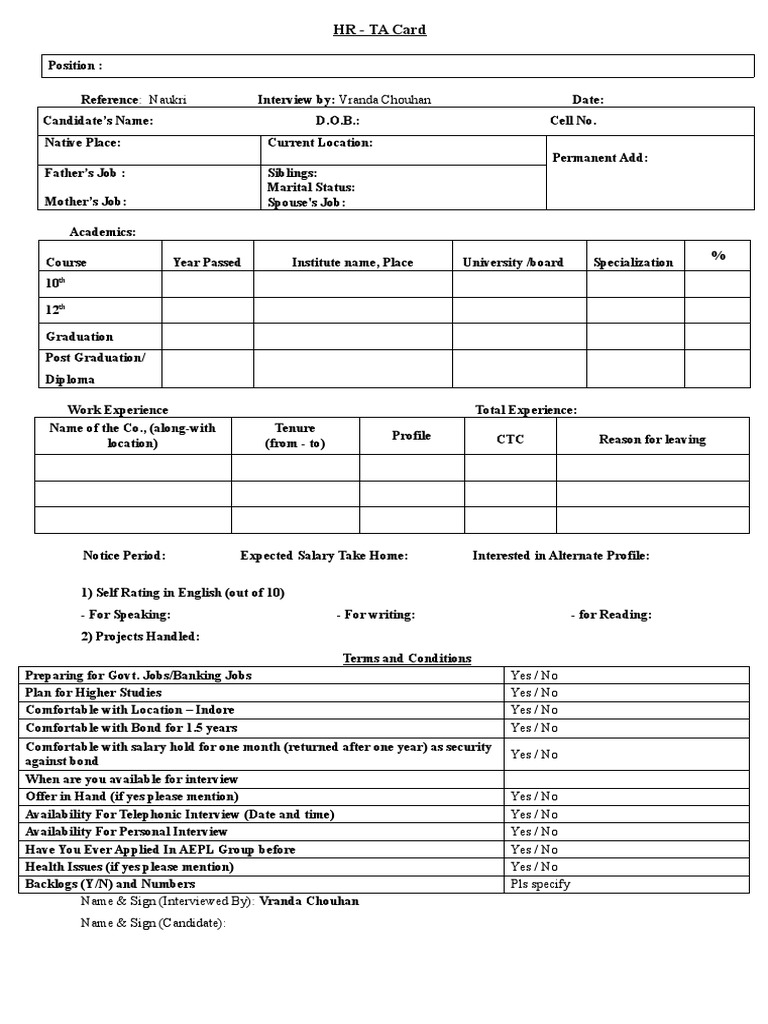Candidate Interview Application Form | PDF